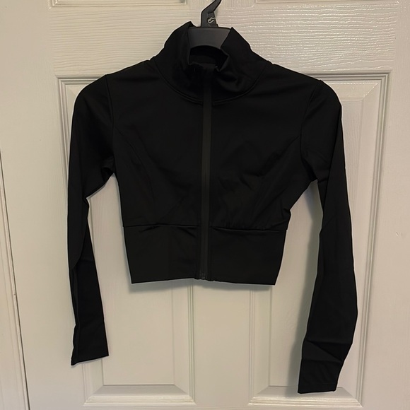 Tops | 45 Black Cropped Workout Jacket | Poshmark